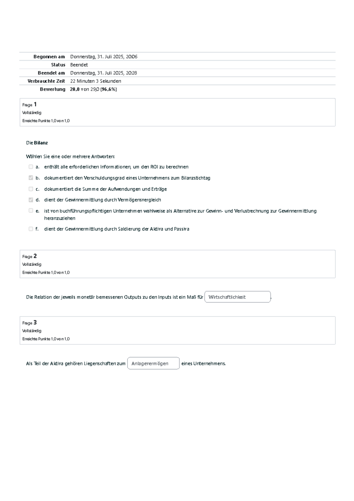 Online Test zur Bilanzierung und Wirtschaftlichkeit (Kurscode: 96 % ...