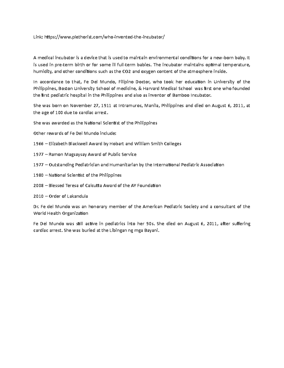 Discussion 2-1: Contributions of Fe Del Mundo to Filipino Inventions ...