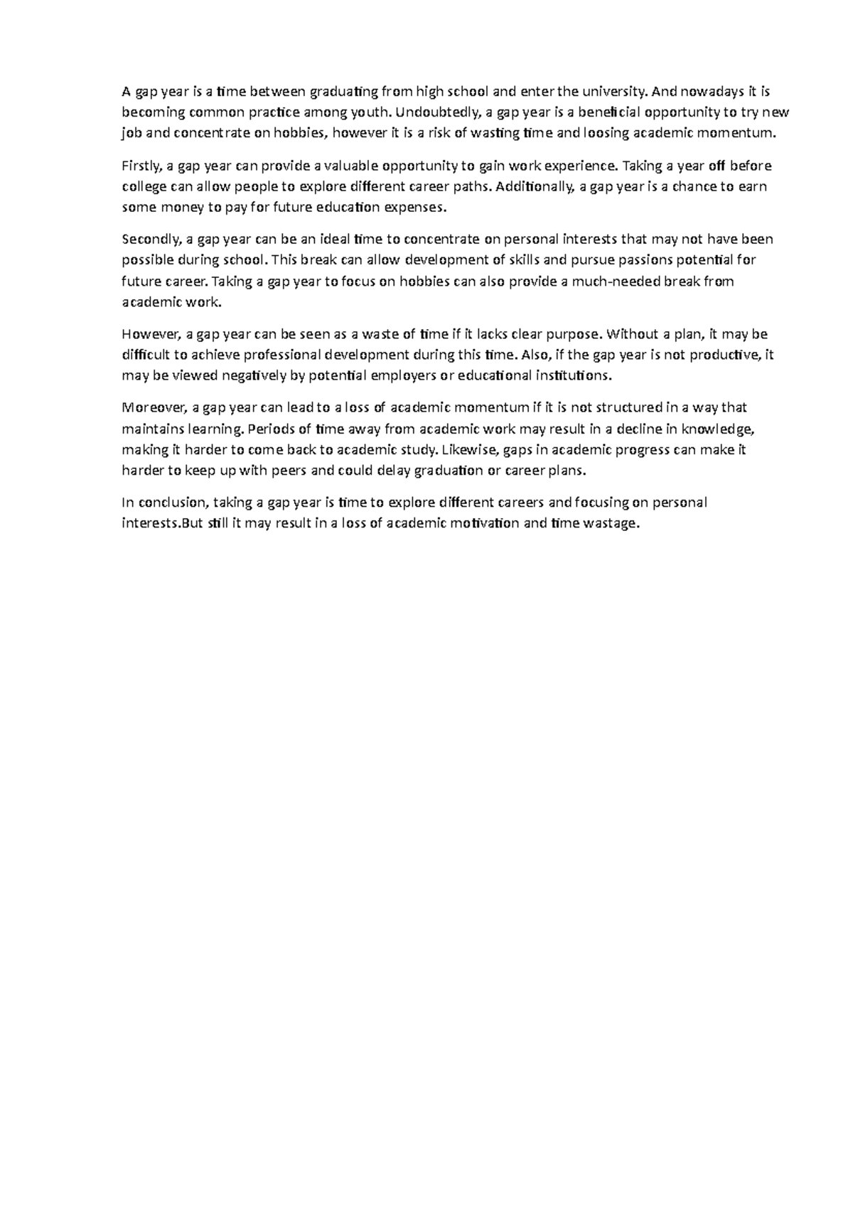 A GAP YEAR Essay - A gap year is a time between graduating from high school and enter the - Studocu