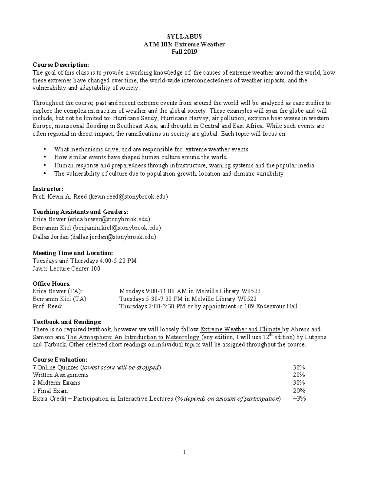 ATM Syllabus - 1 SYLLABUS ATM 103: Extreme Weather Fall 2019 Course ...