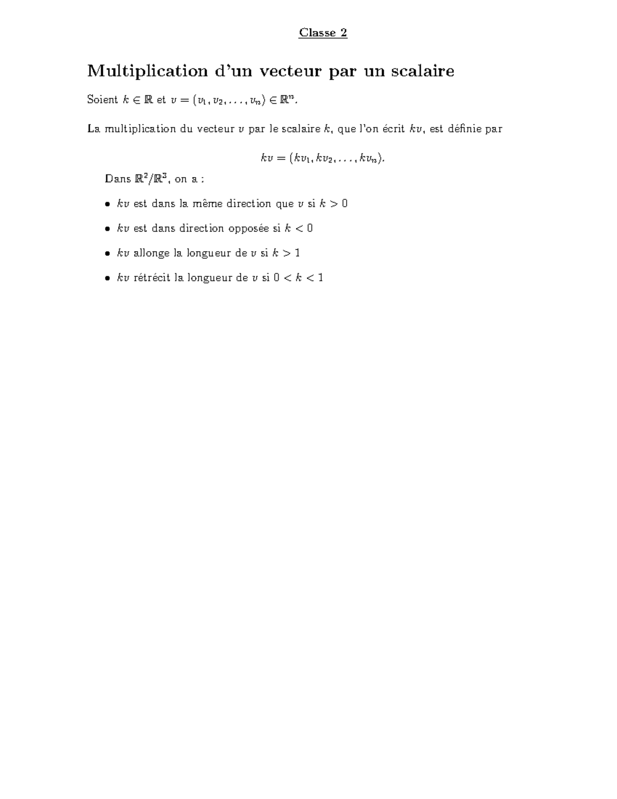 MAT1741 C Notes: Multiplication de Vecteurs par un Scalaire - Studocu