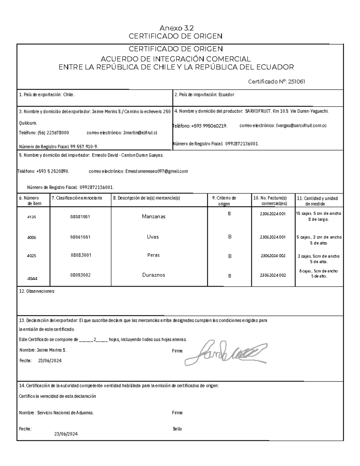 Certificado de Origen - Acuerdo Comercial Chile-Ecuador - Studocu