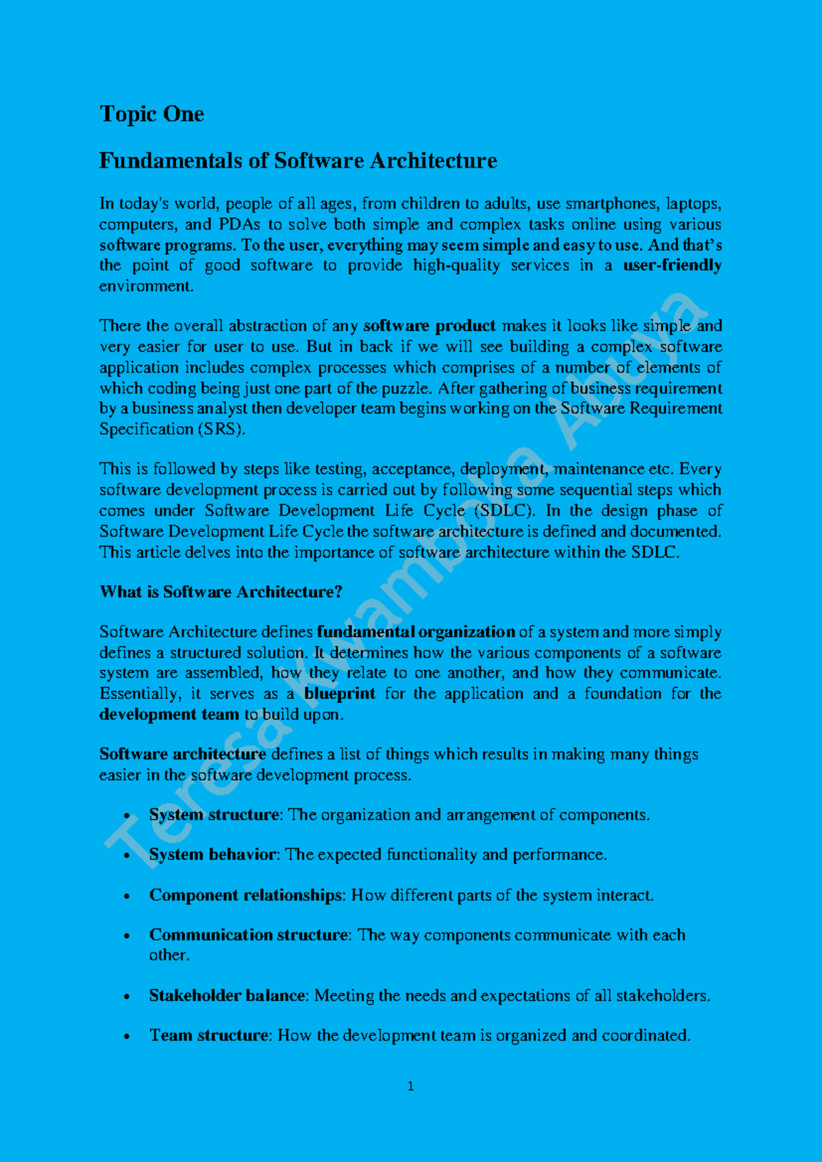 Fundamentals of Software Architecture (CS101 - Topic 1) - Studocu