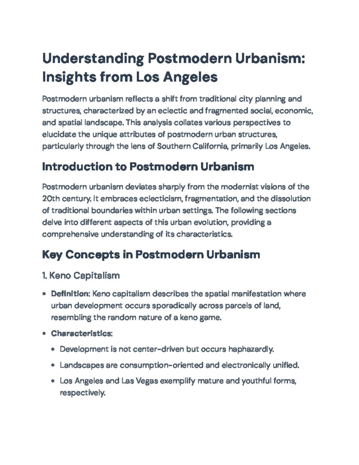 Understanding Postmodern Urbanism: A Study of Los Angeles Dynamics ...