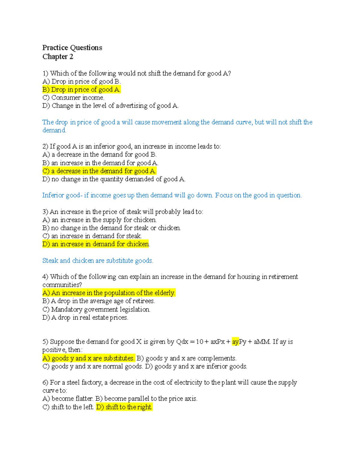 ECP Chapter 2 Demand and Supply Practice Questions - Studocu