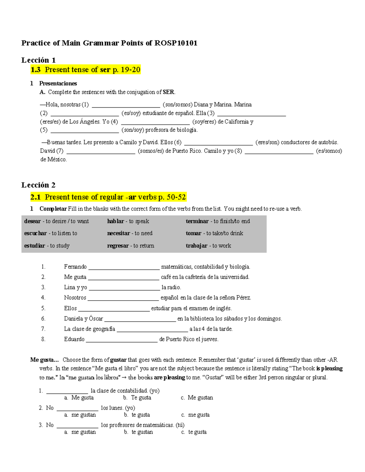 ROSP10101 Grammar Review Packet: Key Concepts and Exercises - Studocu