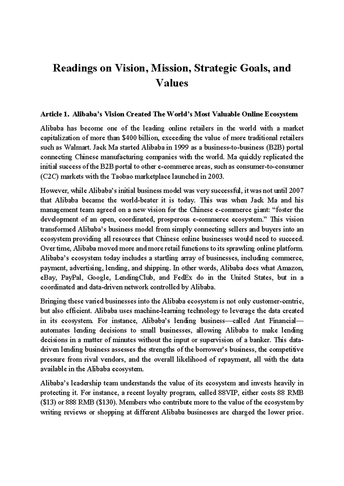 03. Vision, mission, objectives, values - Readings on Vision, Mission ...