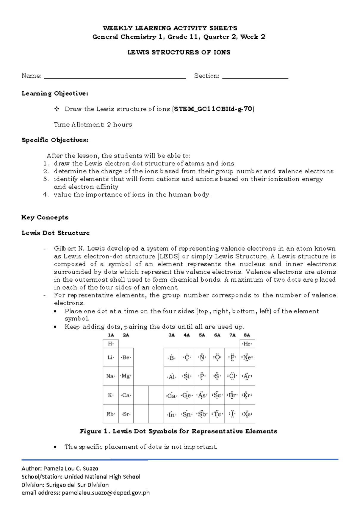 GC1 Q2 W2 - Learners Activity Sheet on Lewis Structures of Ions - Studocu