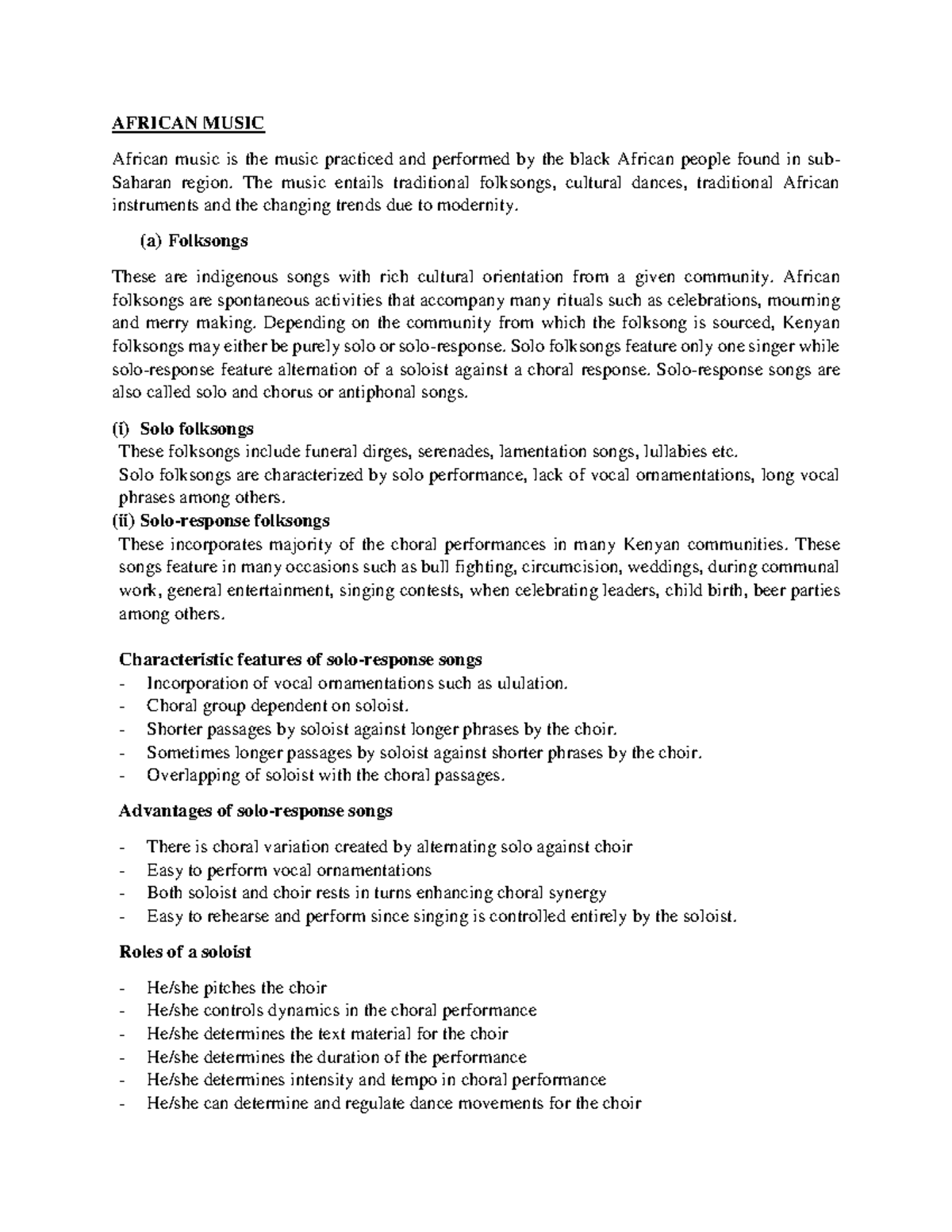 African Music 1 - Comprehensive Study Notes on Traditions and ...