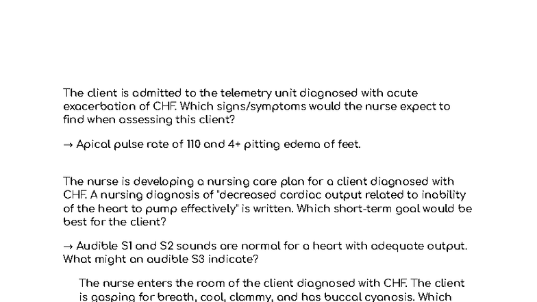 Blood & Lymph Cardio Exam: CHF & MI Nursing Assessment Guide - Studocu