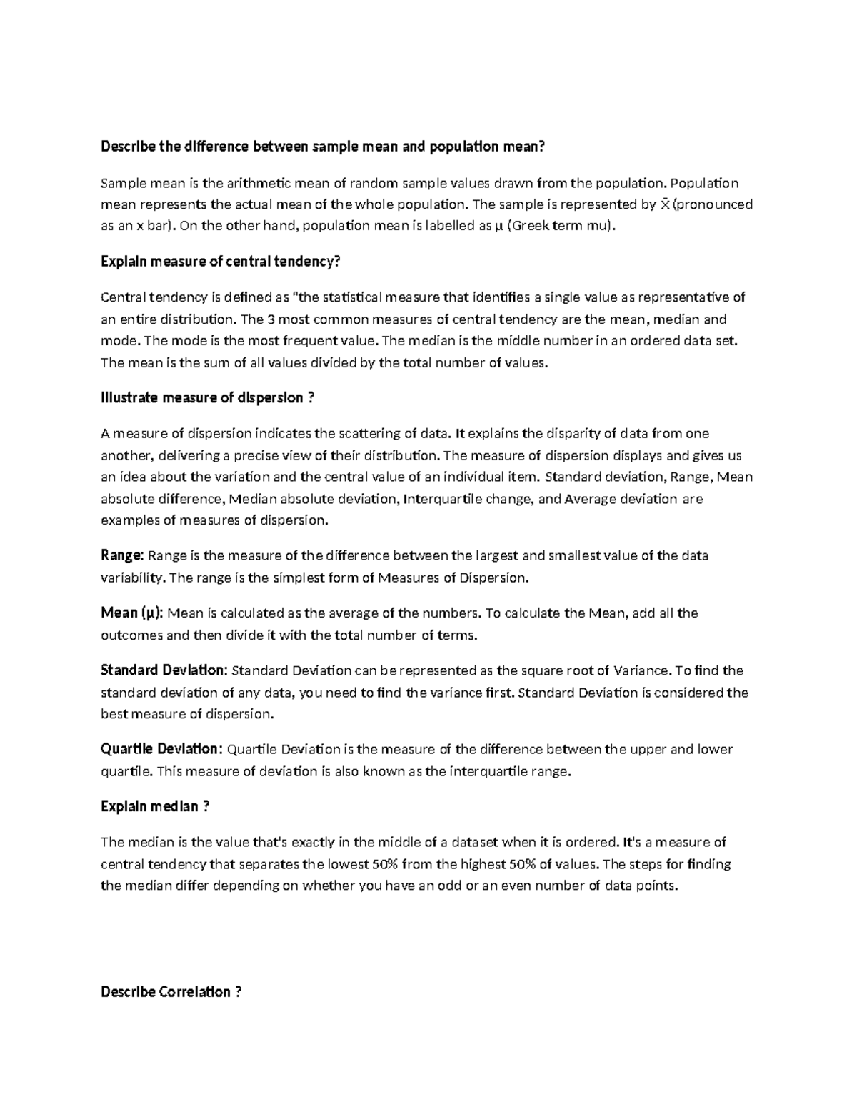 Statistics (3rd Semester Notes): Central Tendency, Dispersion ...