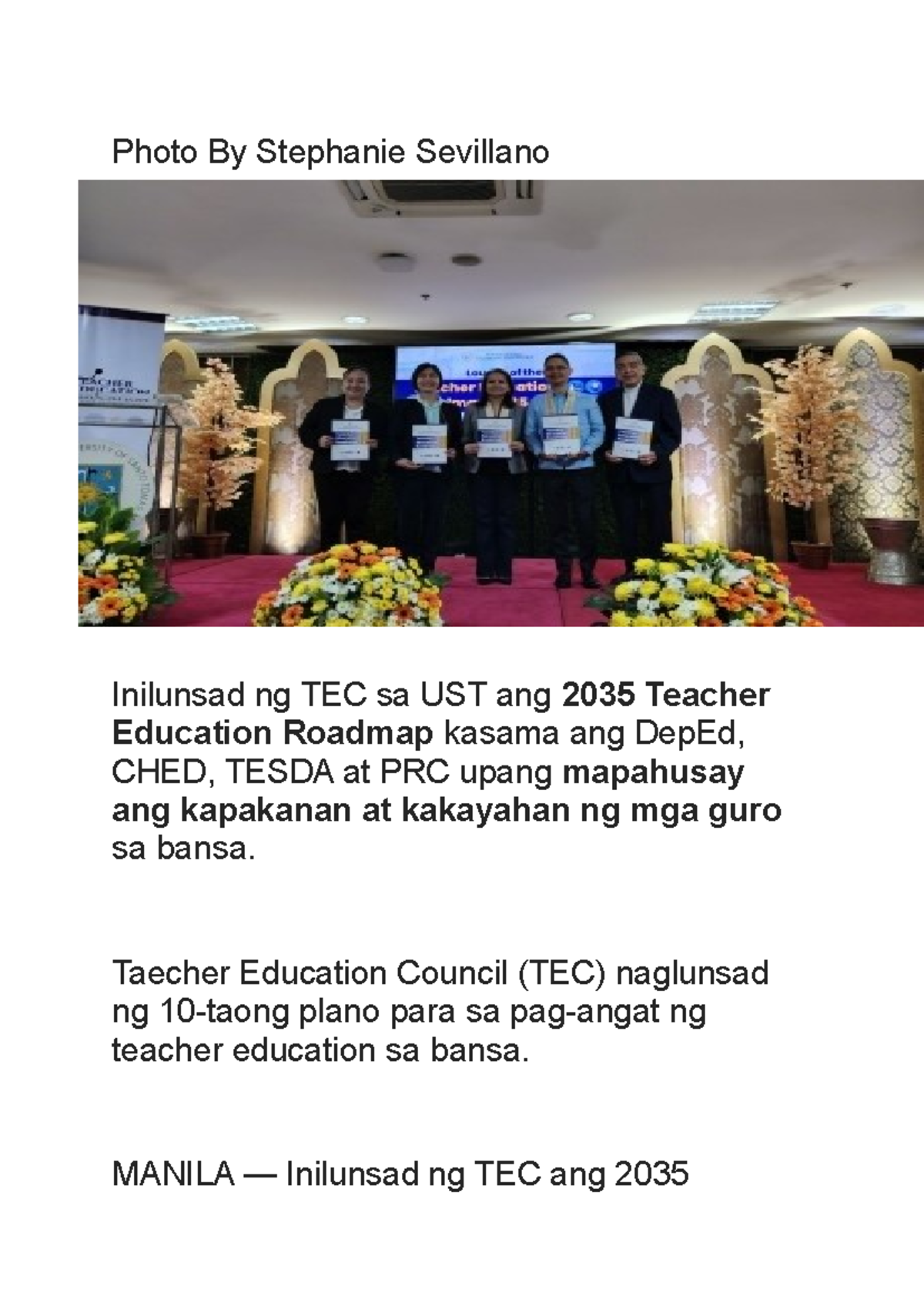 Article 29: Pagsusuri sa 2035 Teacher Education Roadmap ng TEC - Studocu