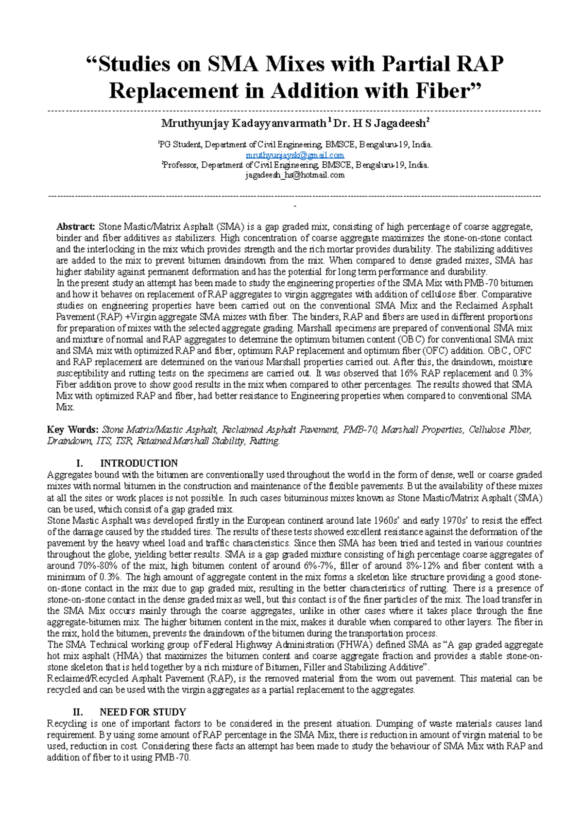 Final Report on SMA Mix with RAP Replacement & Fiber Addition in CE302 ...