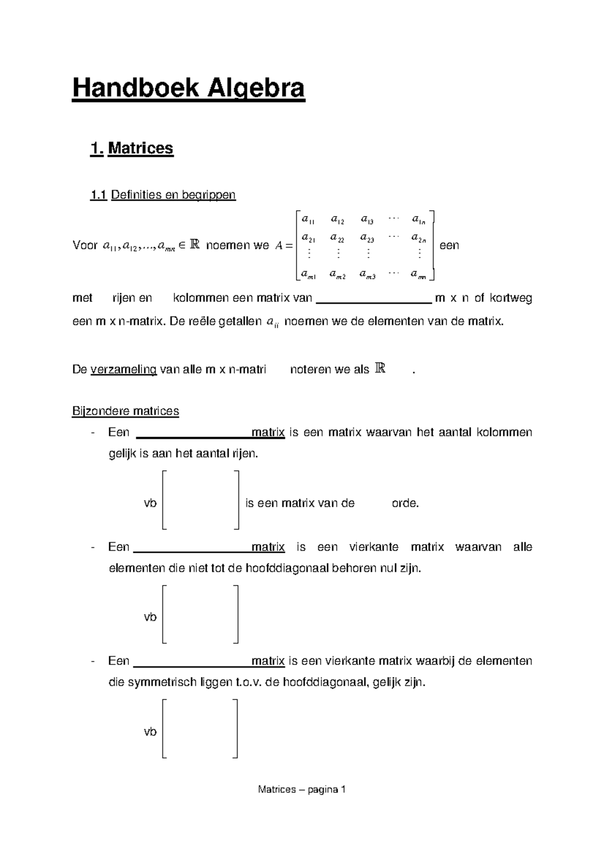 Handboek Wiskunde 1: Matrices - Oefeningen en Toepassingen - Studocu