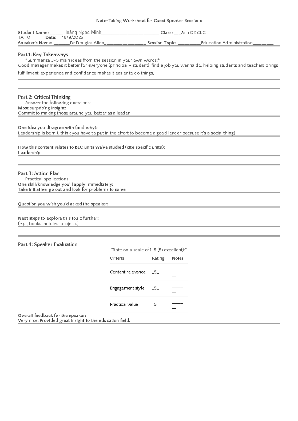 Guest Speaker Session Worksheet - CLC 02: Key Takeaways & Insights ...