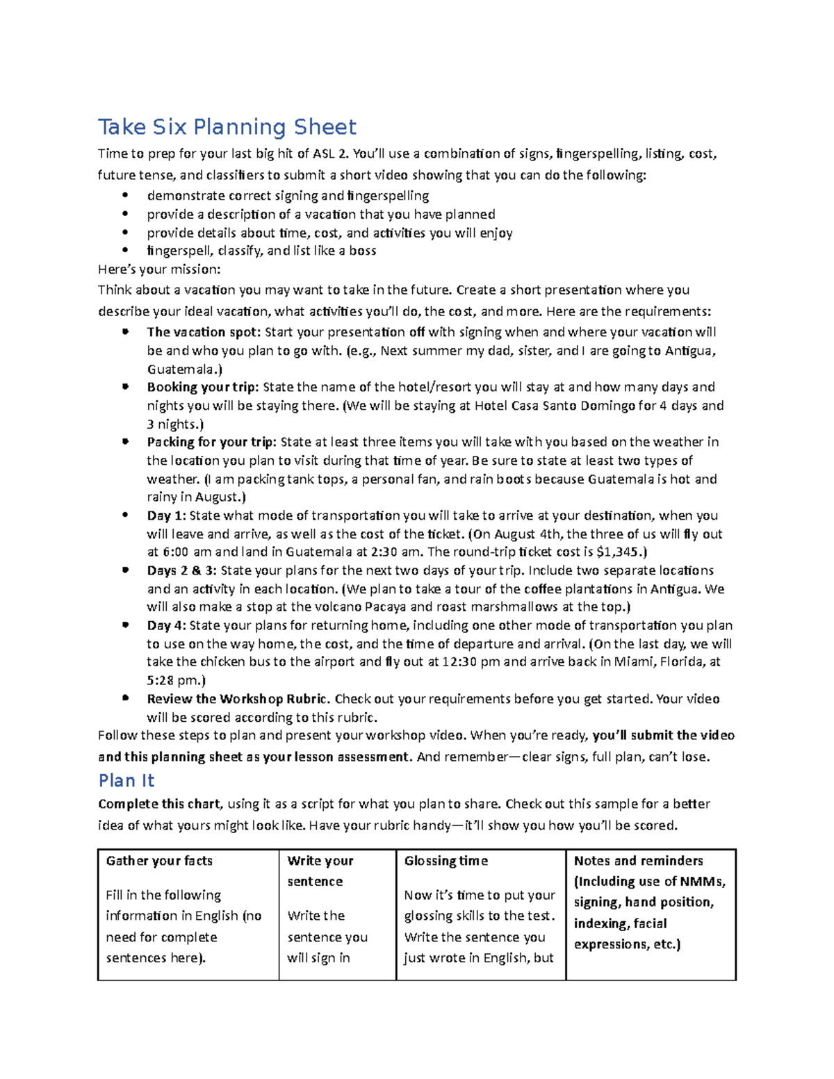 6.03 planning sheet - flvs american sign language 6.03 - Take Six ...