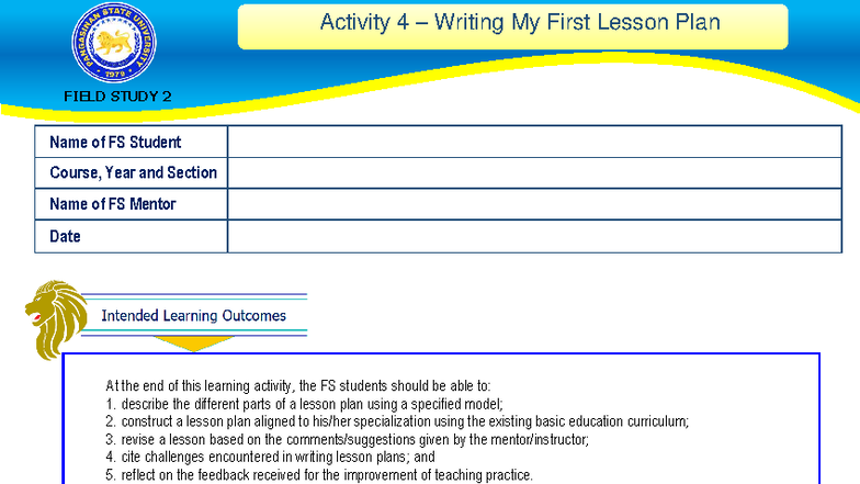 FS 2 Activity 4: Crafting My First Lesson Plan - Studocu