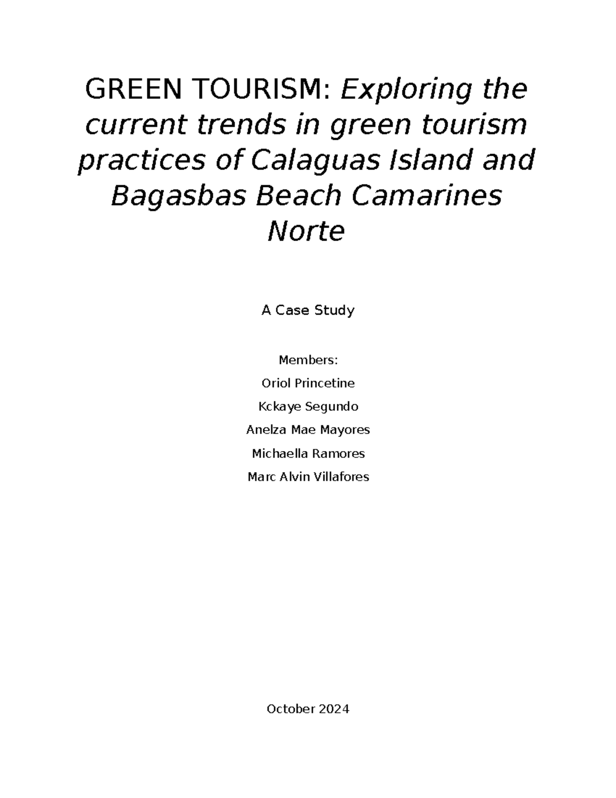 Green Tourism Case Study: Trends & Practices in Camarines Norte - Studocu