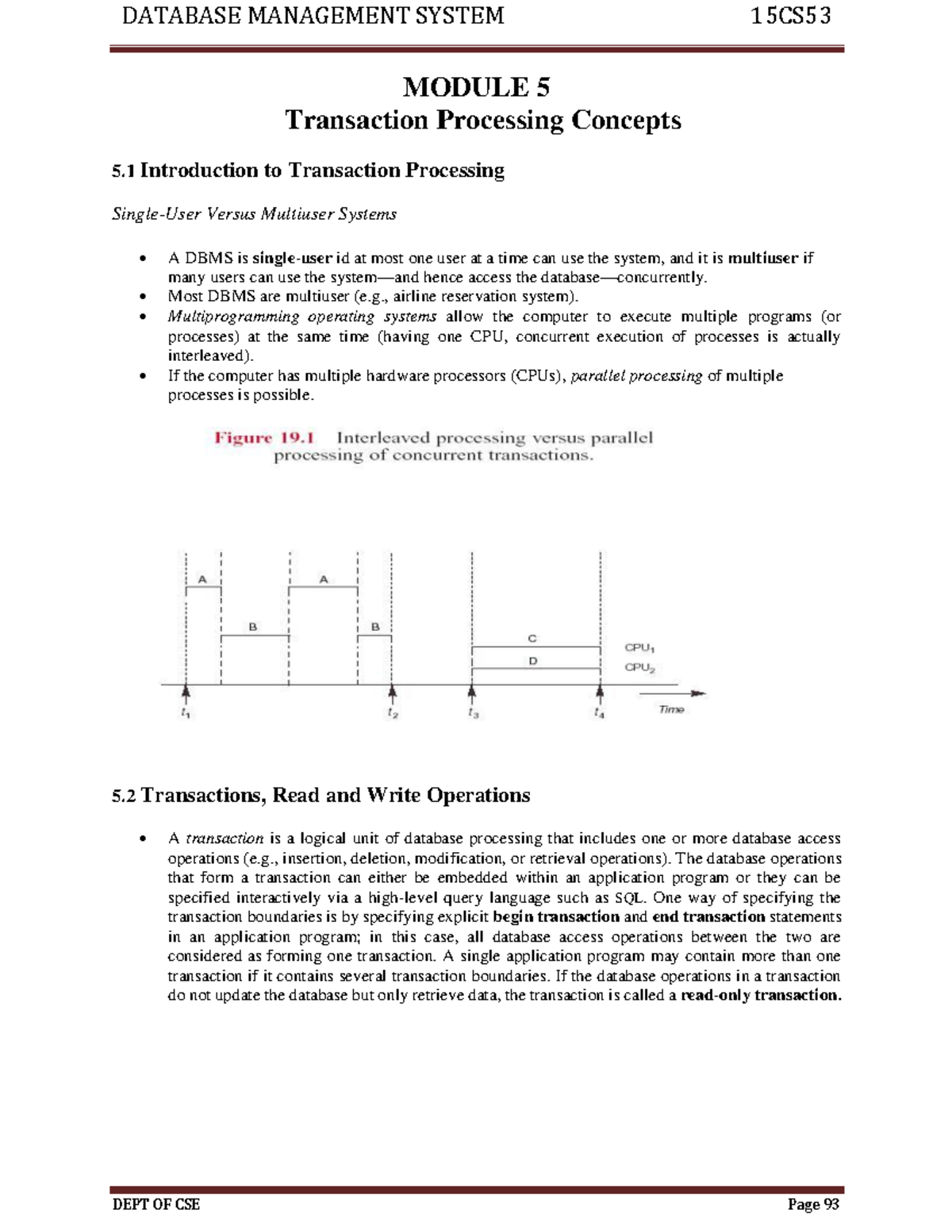 M5 - Database Management Systems - MODULE 5 Transaction Processing ...