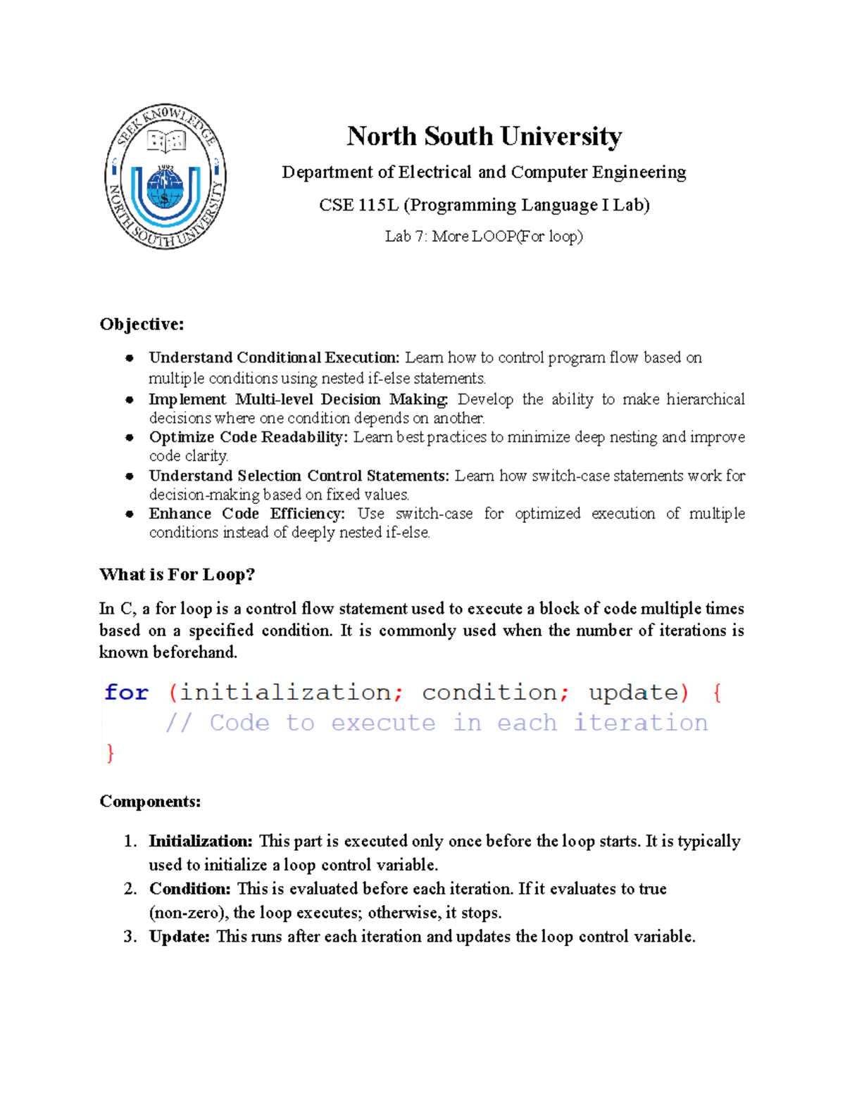 CSE 115L Lab 7: Mastering For Loops and Conditional Execution - Studocu