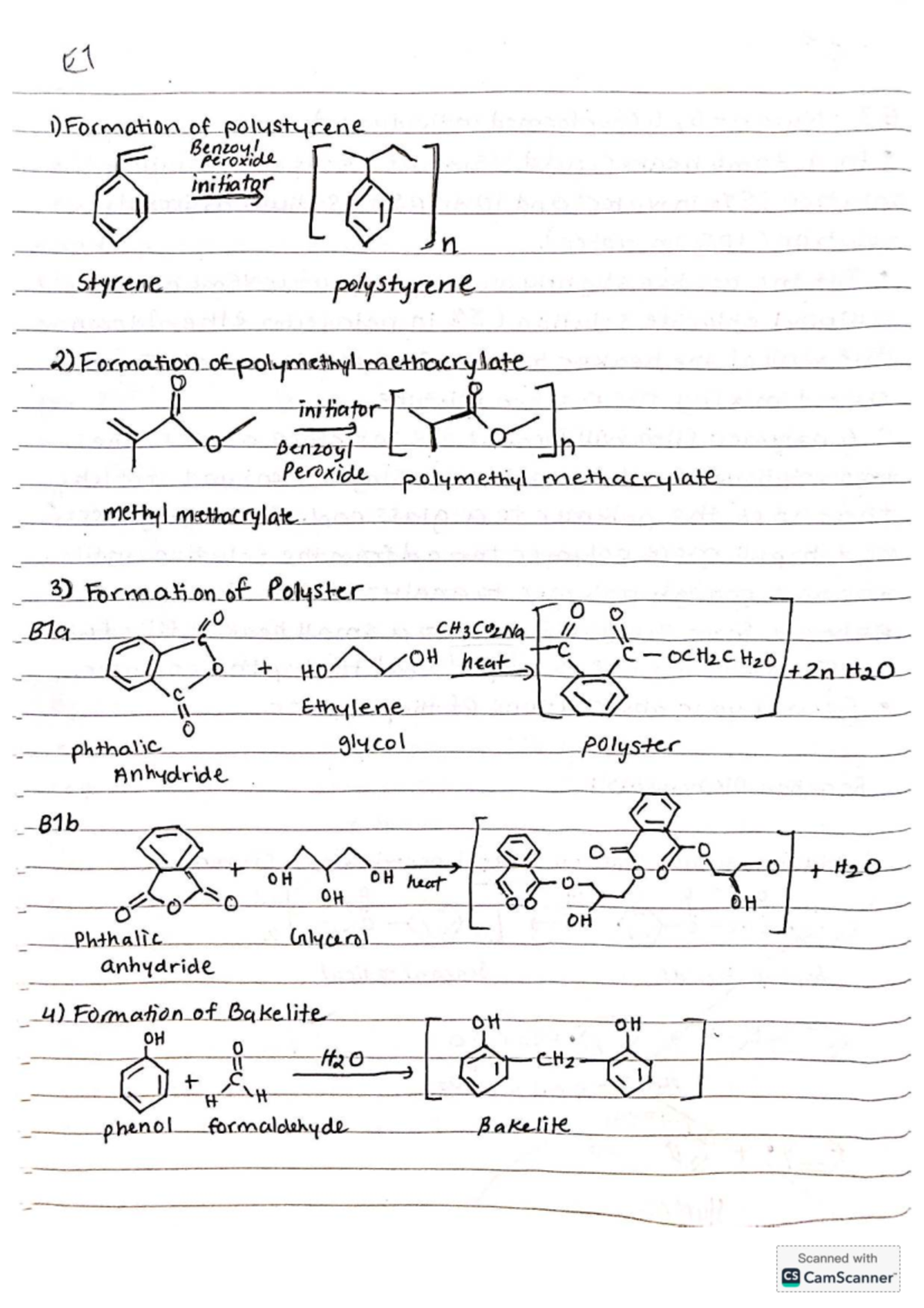 E1 Lab Work: Mechanisms of Polymer Formation and Reactions - Studocu