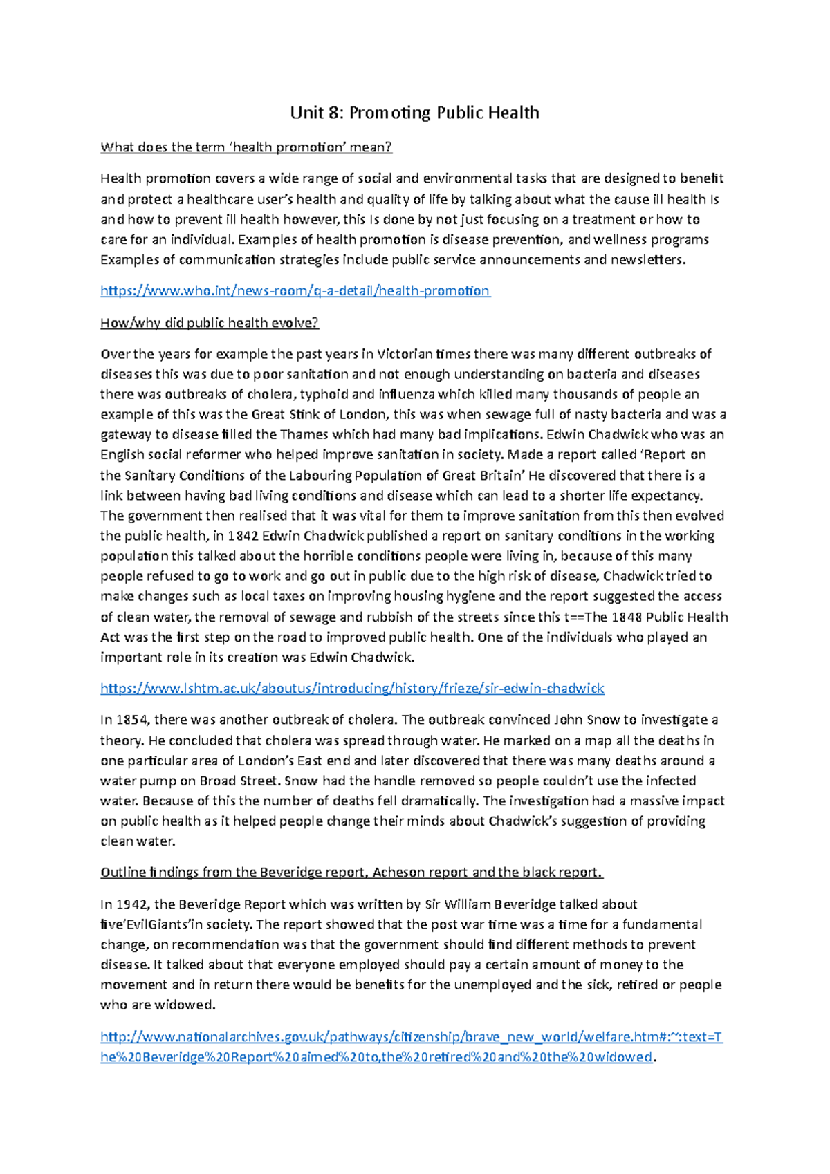 unit 8 health and social care - Unit 8: Promoting Public Health What ...