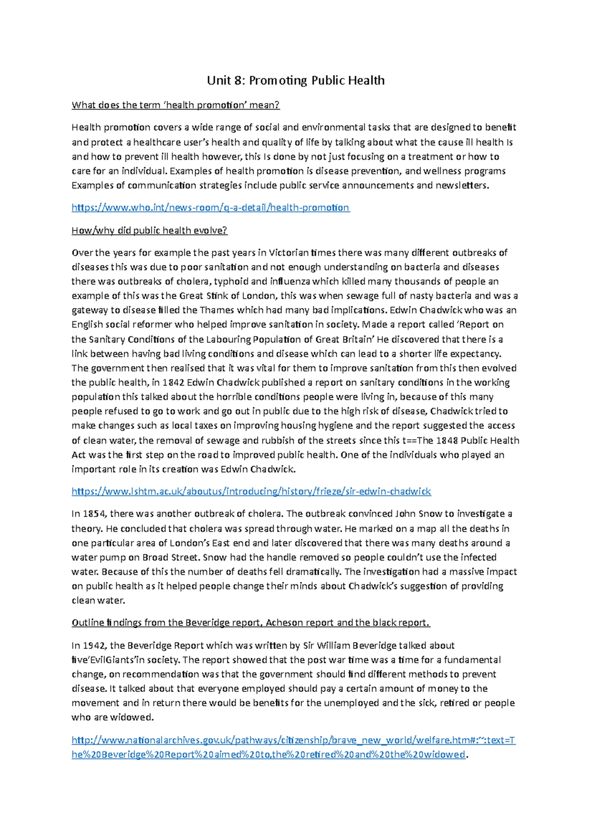 unit 8 health and social care - Unit 8: Promoting Public Health What ...