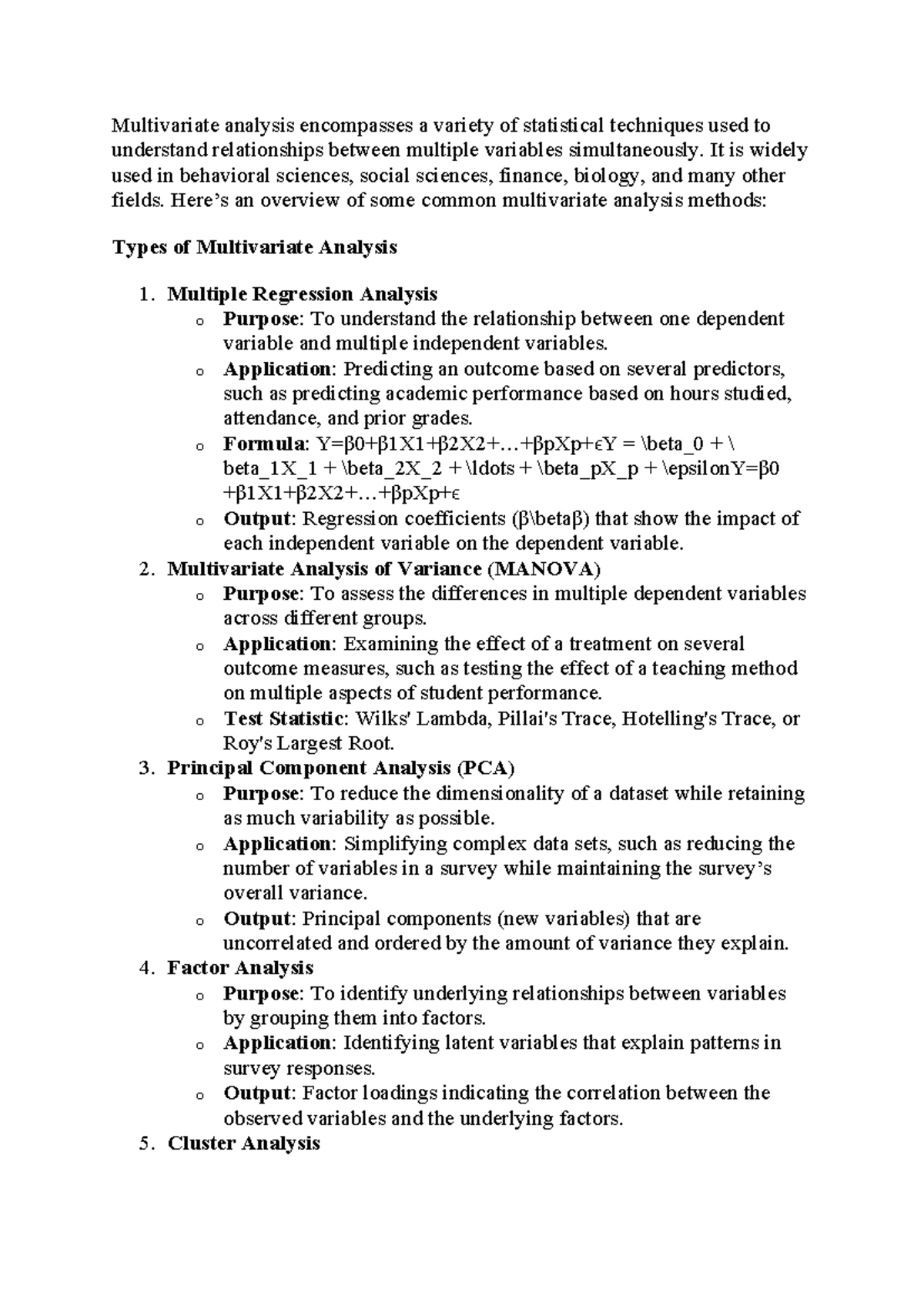Unit IX - Statistical Notes: An Overview of Multivariate Analysis ...