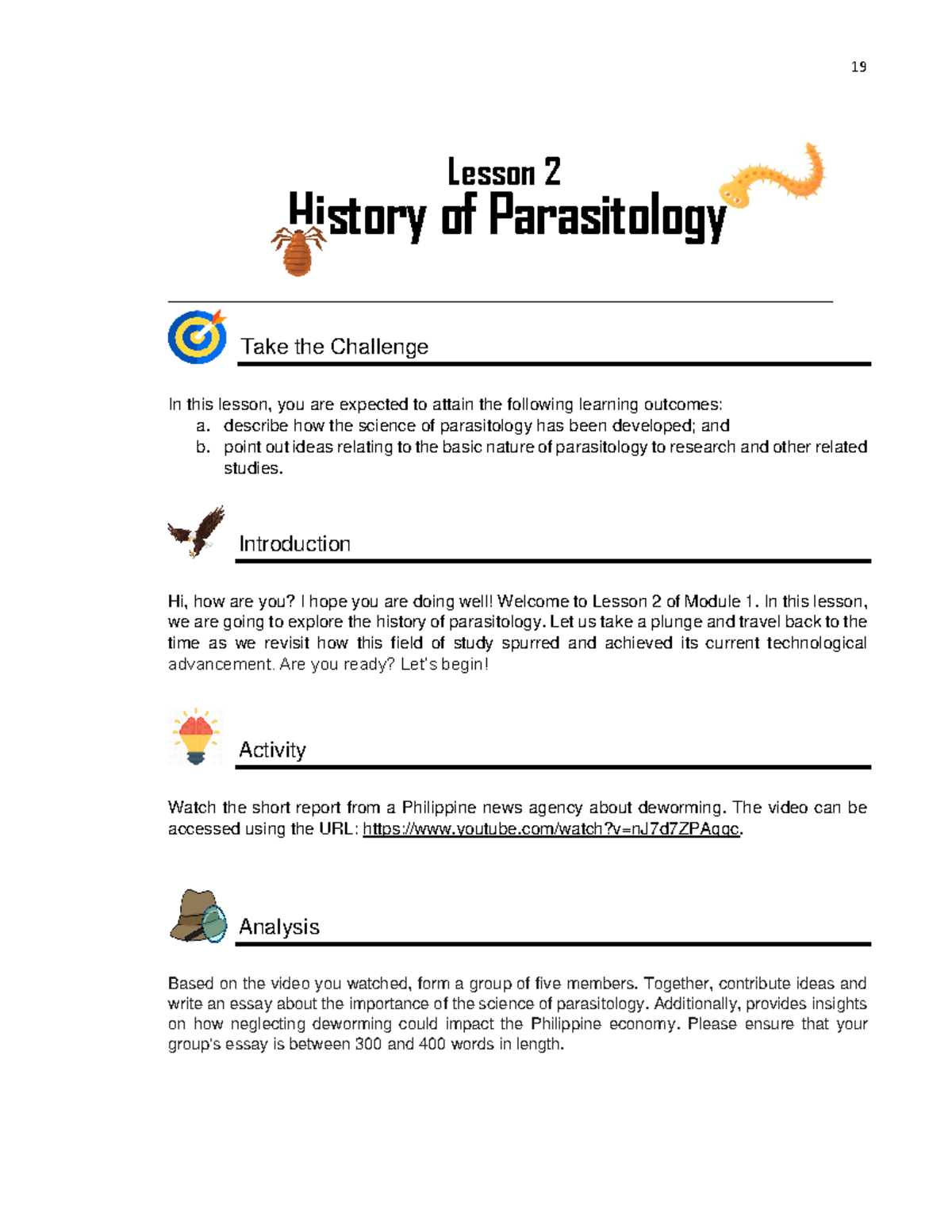 Module 1 Lesson 2(parasitology) - Lesson 2