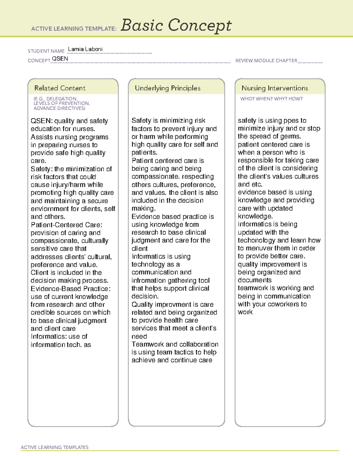 BC QSEN - Ati basic concept active learning template - ACTIVE LEARNING ...