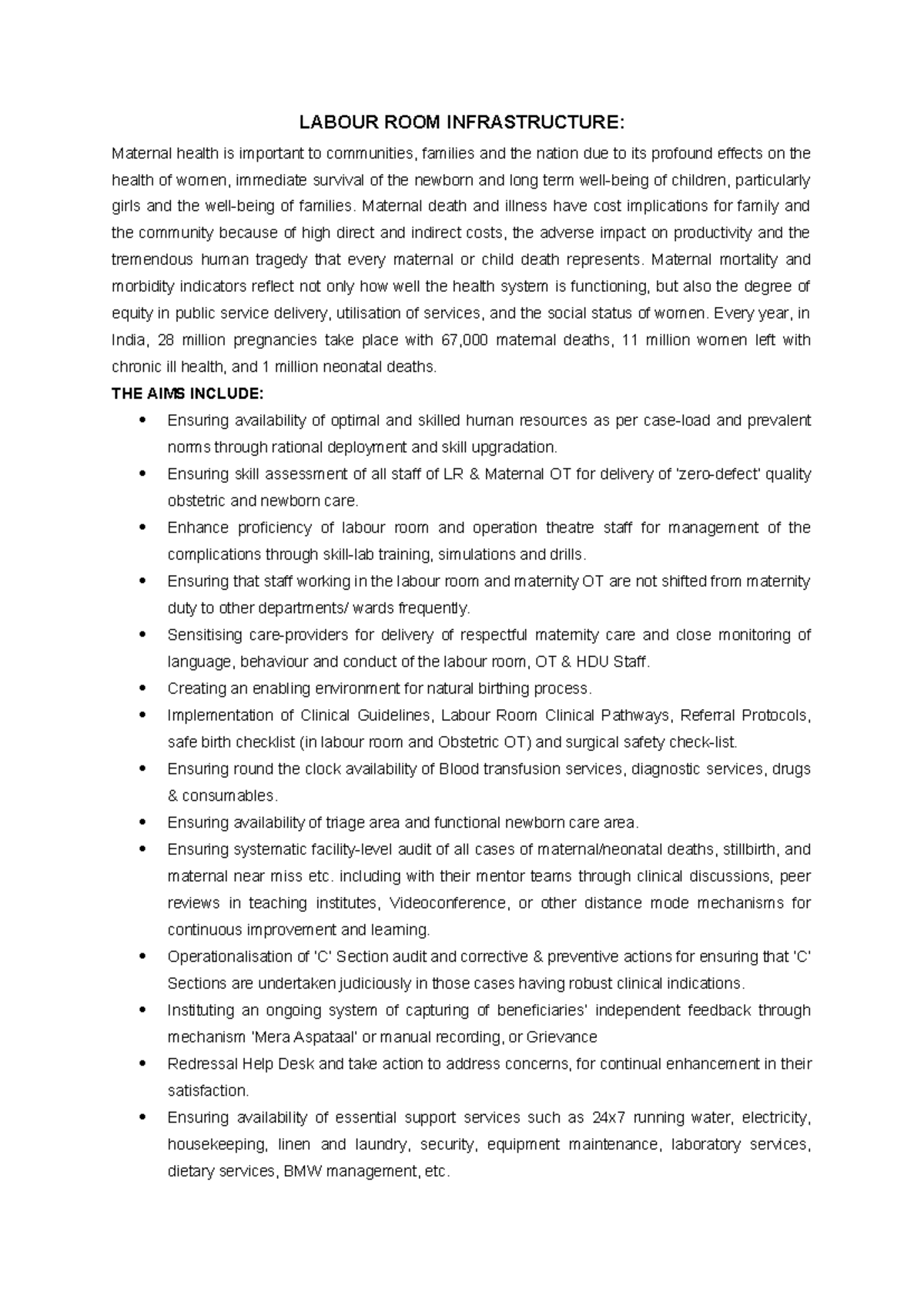 LABOUR ROOM INFRASTRUCTURE: Intrapartum Care Guidelines and Best ...