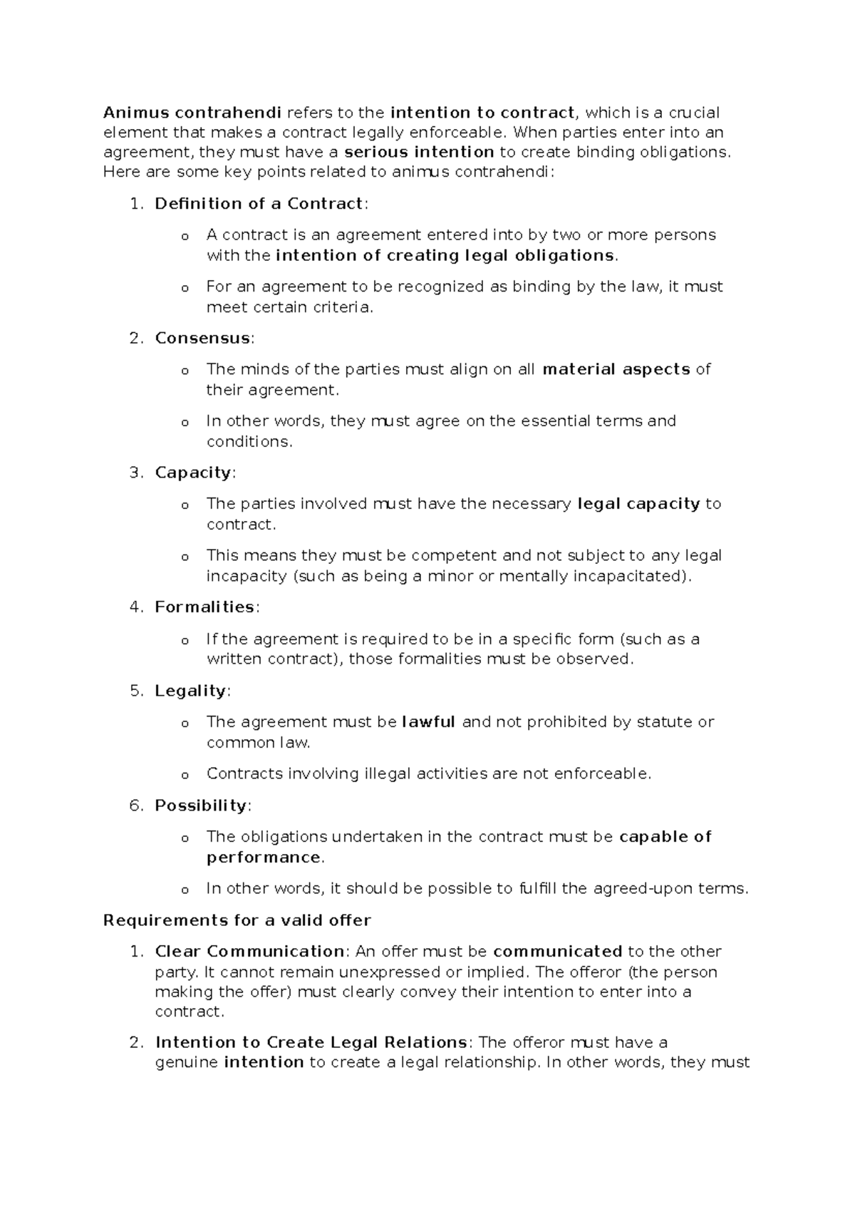 Animus Contrahendi: Key Elements of Contract Law for Legal Studies ...