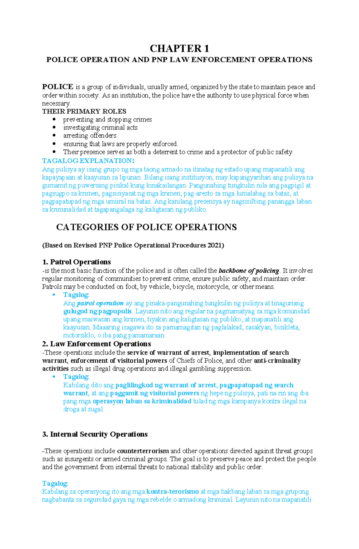 CHAPTER 1: POLICE OPERATIONS AND PNP LAW ENFORCEMENT - Studocu