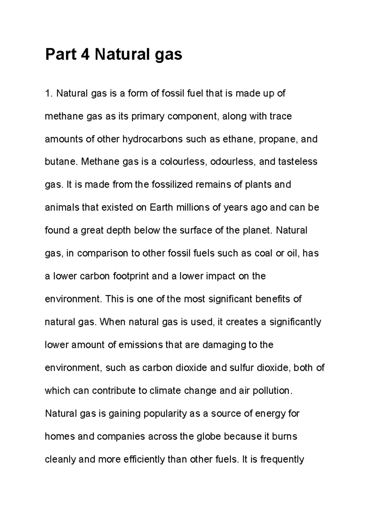 Part 4 Natural gas - Notes - Part 4 Natural gas Natural gas is a form ...
