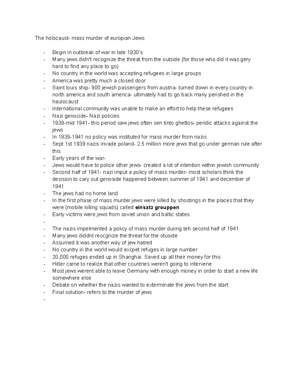 JWST 4 19 22 - class notes from spring 2022 - The holocaust- mass ...