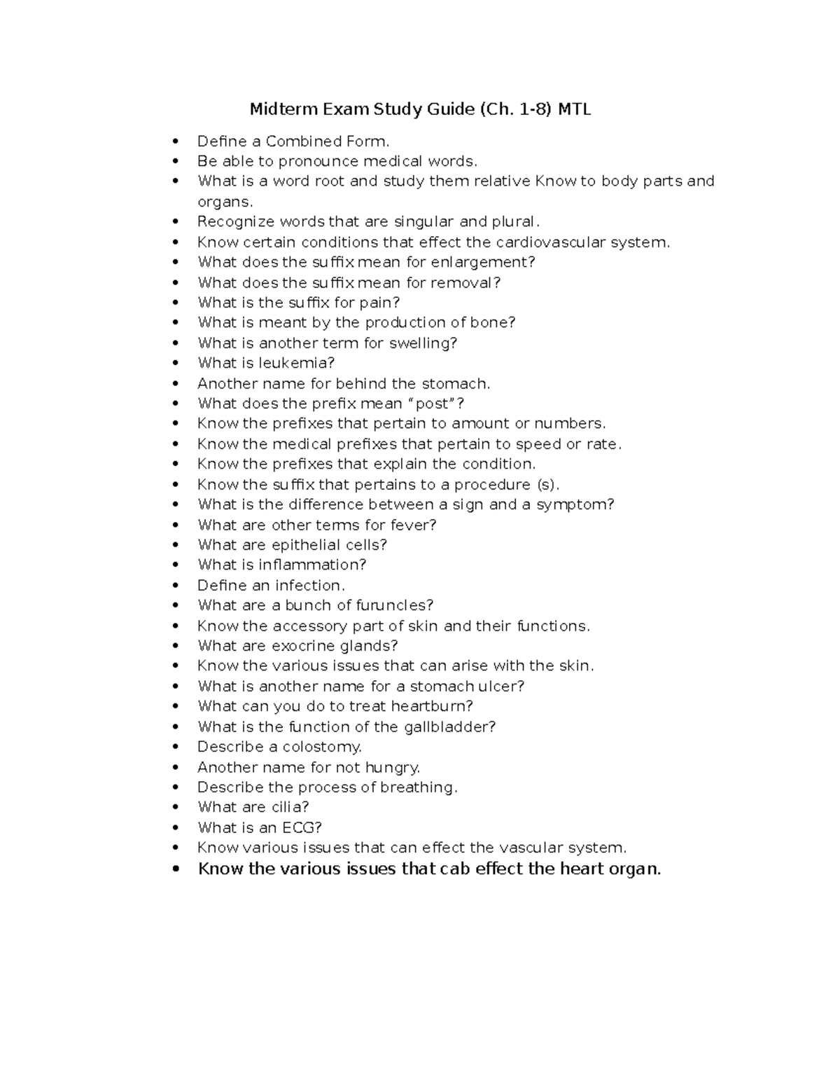 Midterm Exam Study Guide MTL: Key Concepts in Medical Terminology - Studocu