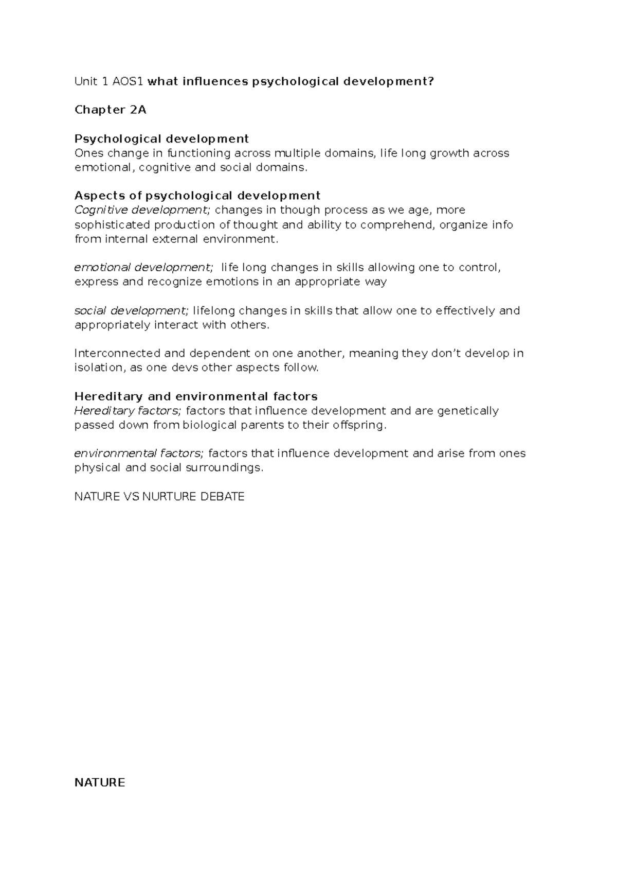 Unit 1 AOS1 what influences psychological development - Unit 1 AOS1 ...