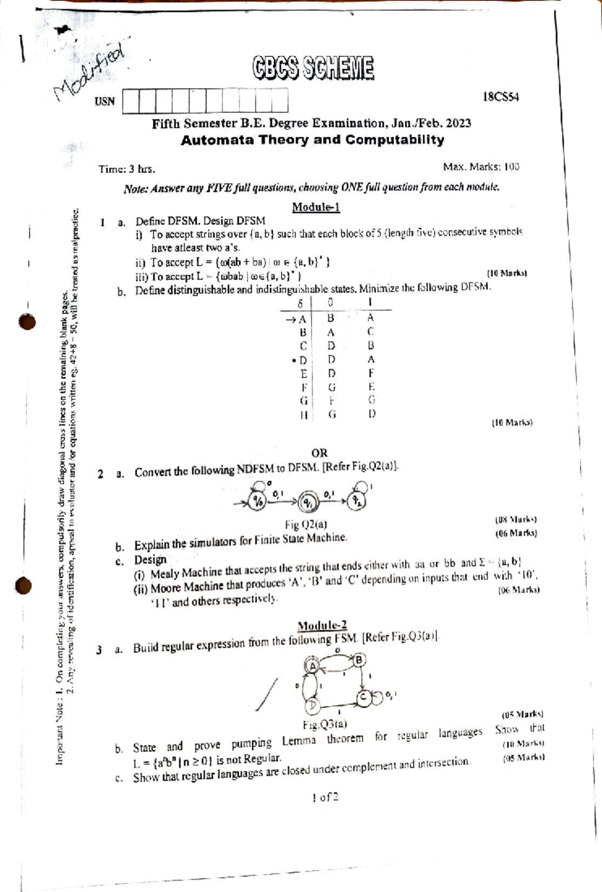 Automata Theory and Computability - 18CS54 Exam Solutions 2023 - Studocu