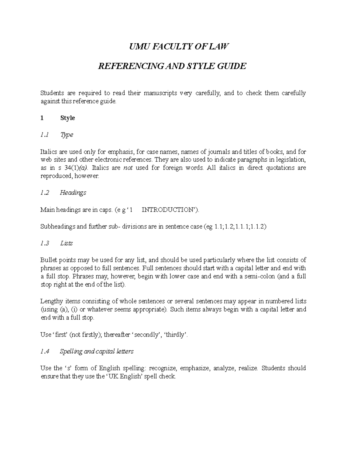 UMU LAW 101: Formatting and Referencing Style Guide - Studocu