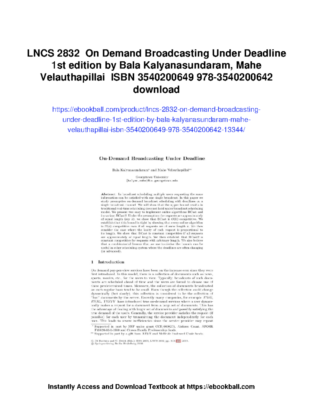 LNCS 2832 Broadcasting under deadline: Algorithms and analysis - Studocu