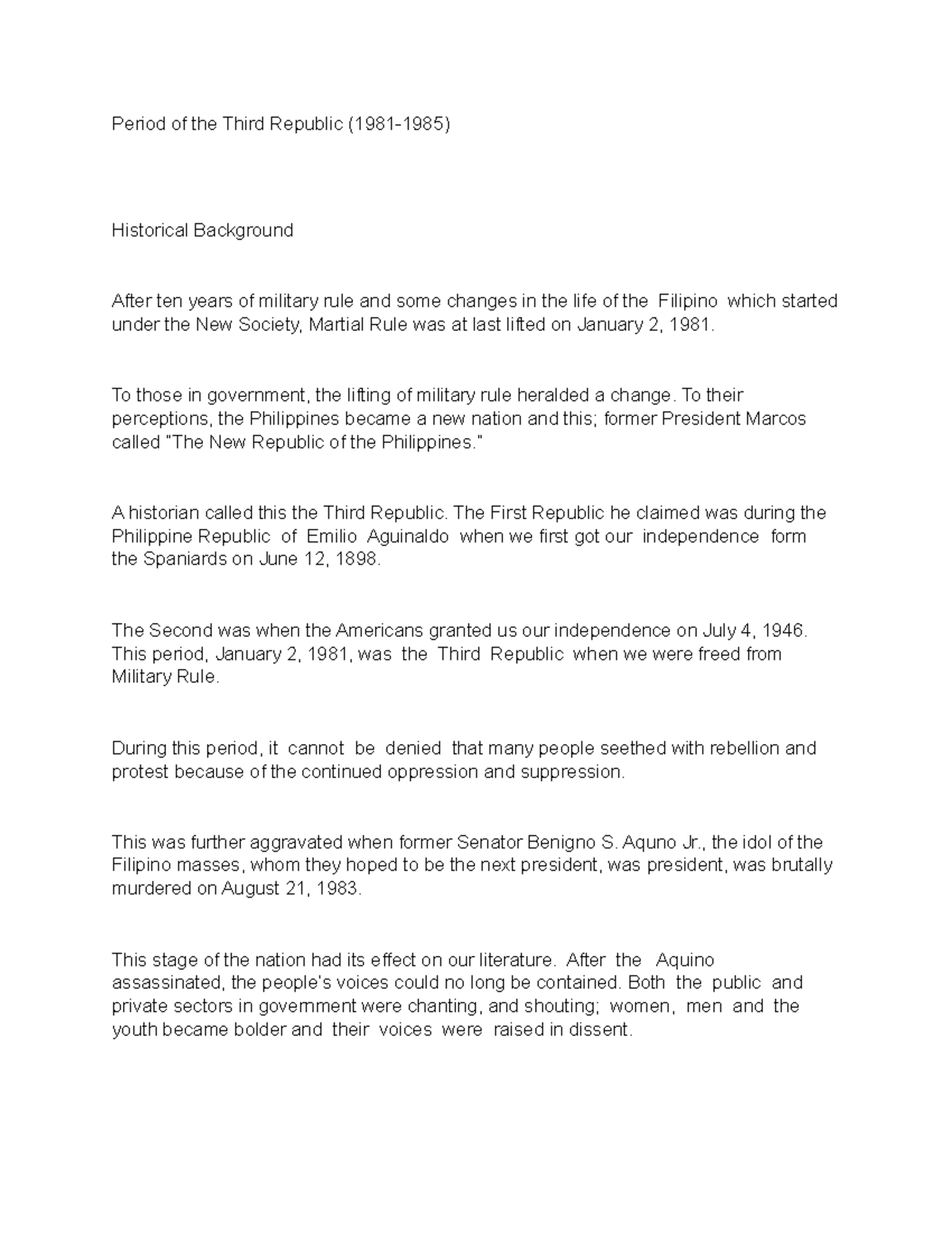 The Period of the Third Republic (1981-1985): Historical Context and ...