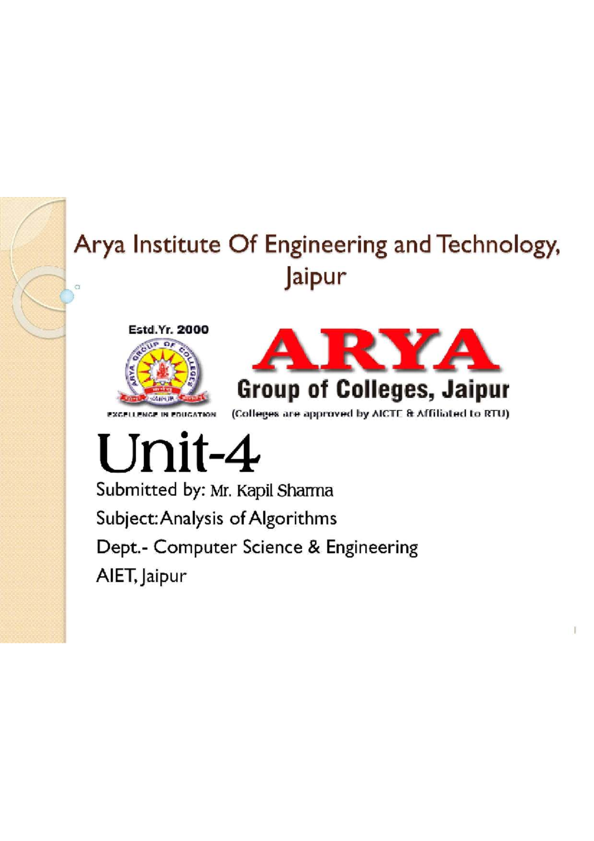 5CS4-AOA-Unit-4: Analysis of Algorithms - Branch and Bound Techniques - Studocu