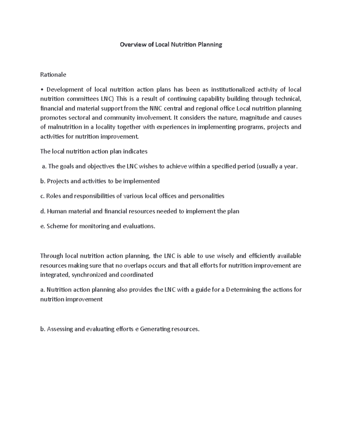 Local Nutritional Planning Overview: Action Plans & Implementation ...