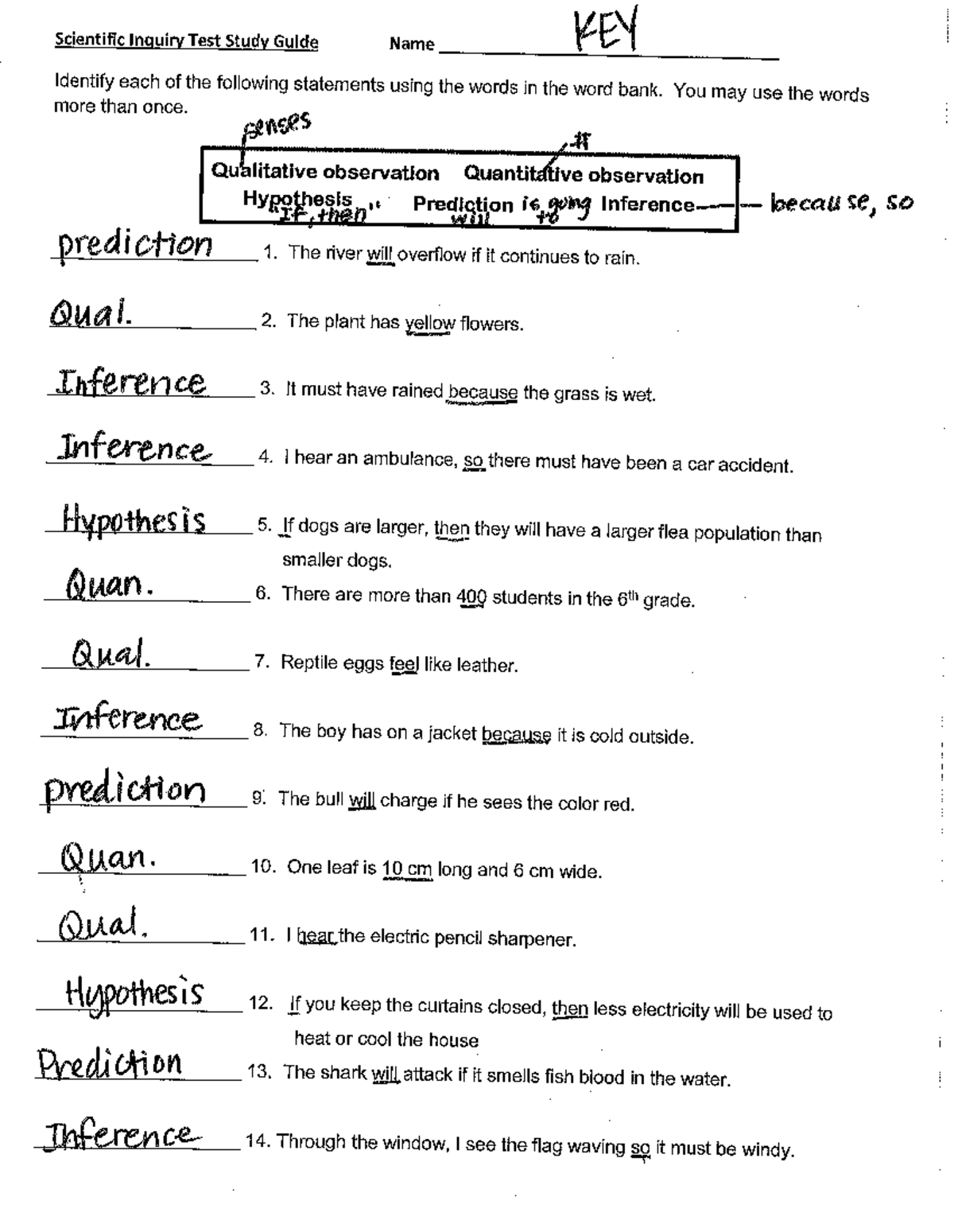 Science 8 Inquiry Study Guide Answers for 23-24 Academic Year - Studocu
