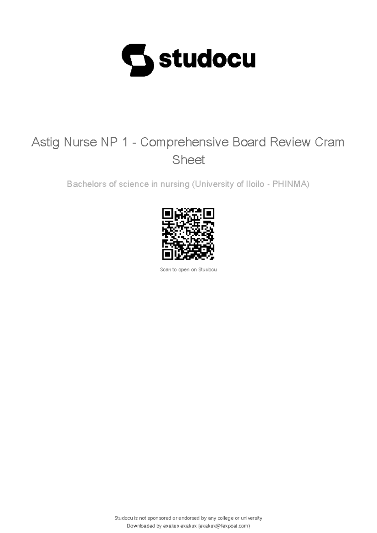Astig Nurse NP1 - Comprehensive Board Review Cram Sheet - Studocu