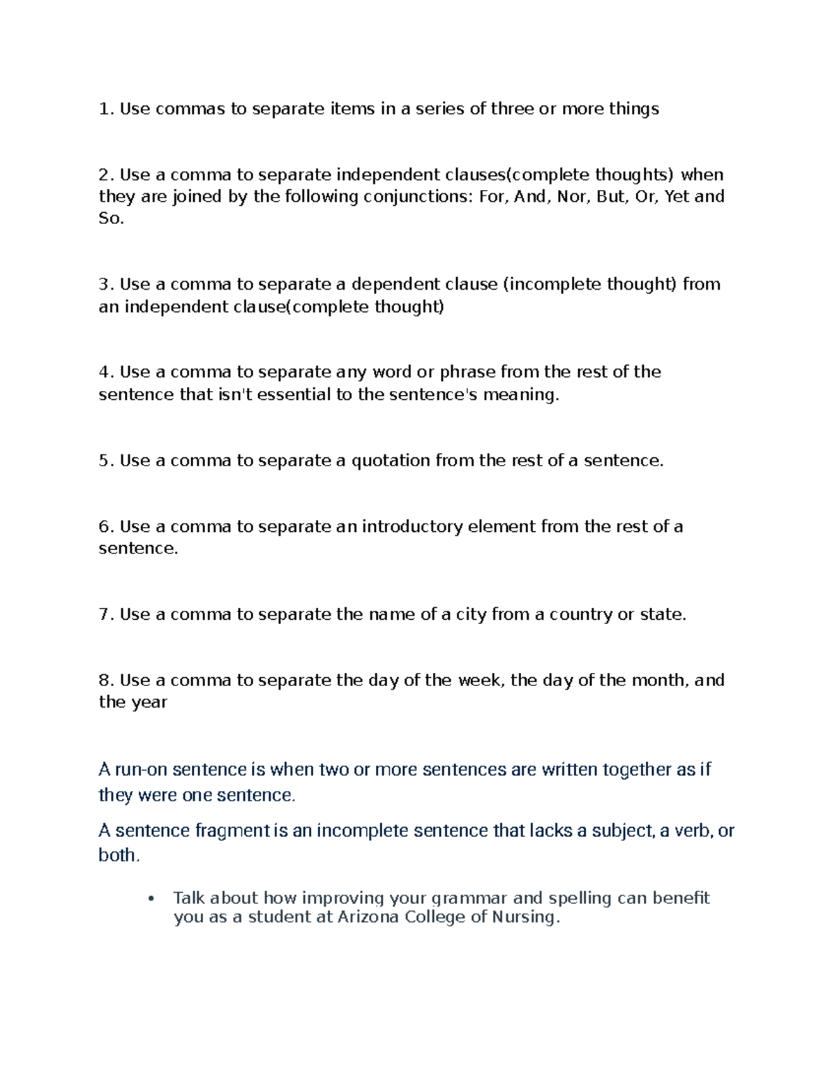 English 101: Essential Comma Rules and Sentence Structure Tips - Studocu