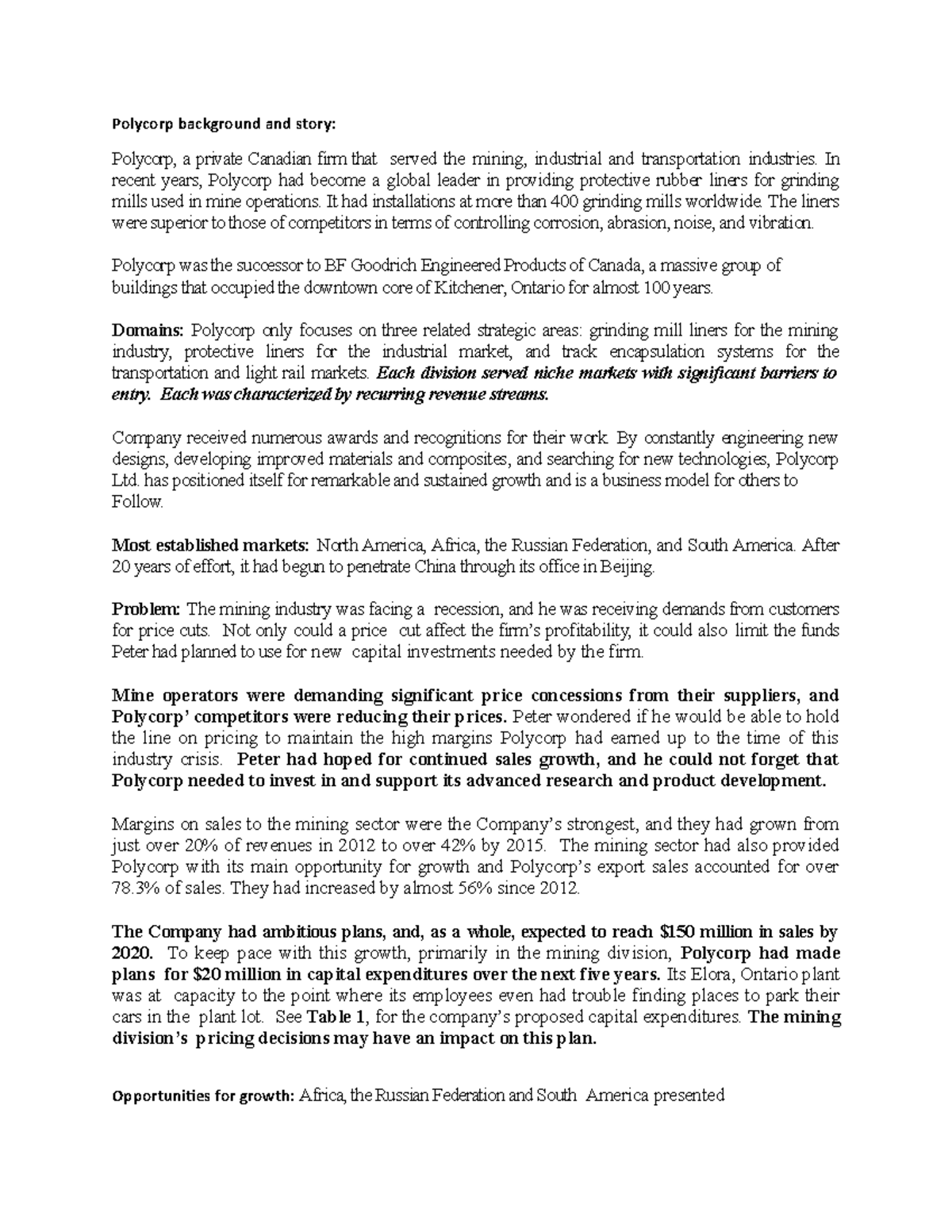 Polycorp Case Study Analysis: Challenges in Mining Division Pricing - Studocu