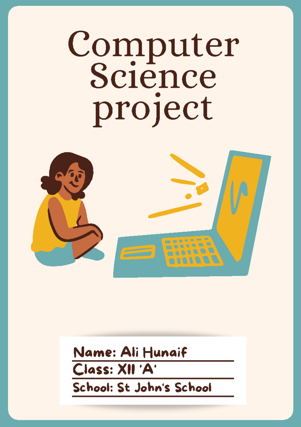 Hand-drawn Girl Computer Science Cover A4 Document - Computer science ...