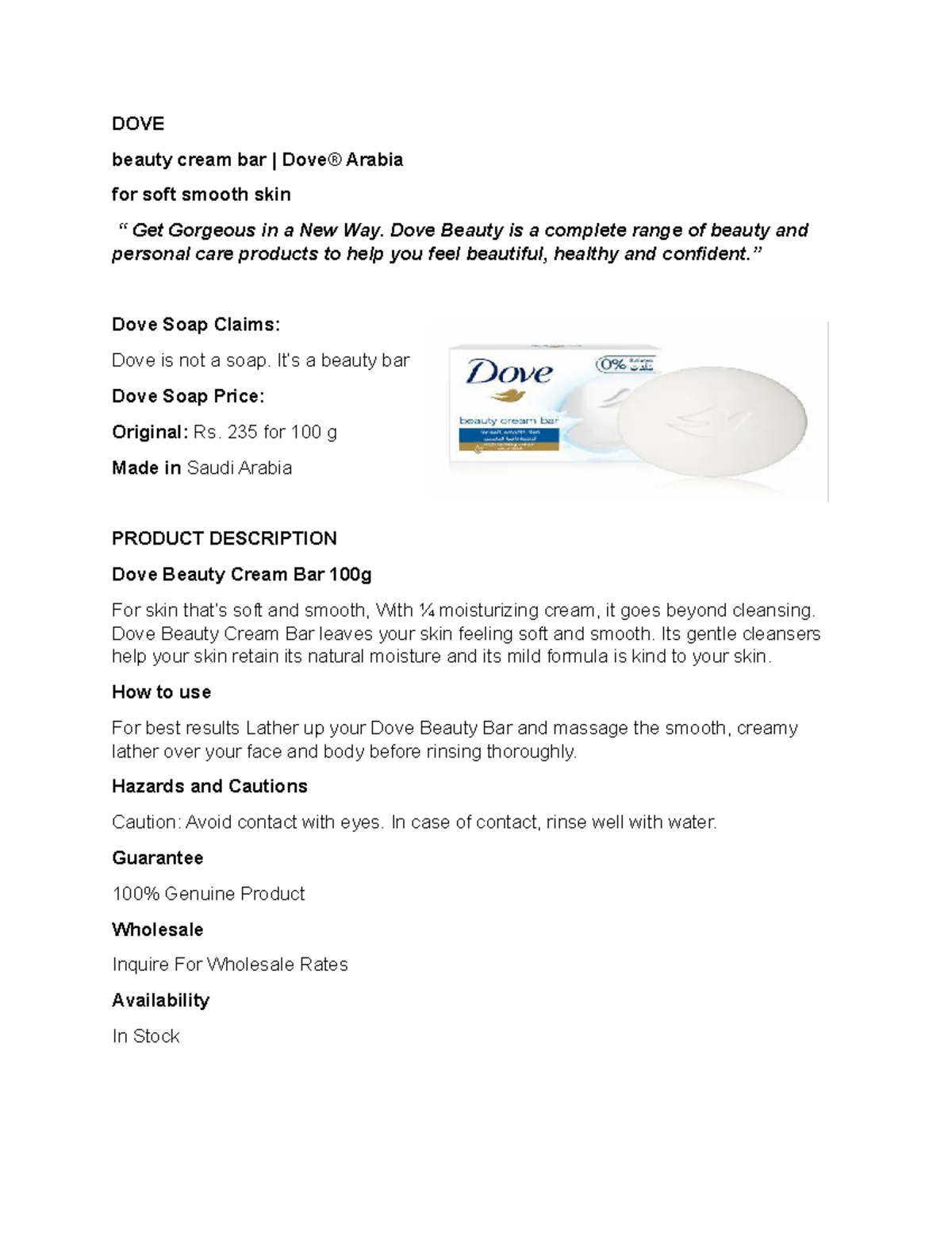 Product Description - Students - DOVE beauty cream bar | Dove® Arabia ...