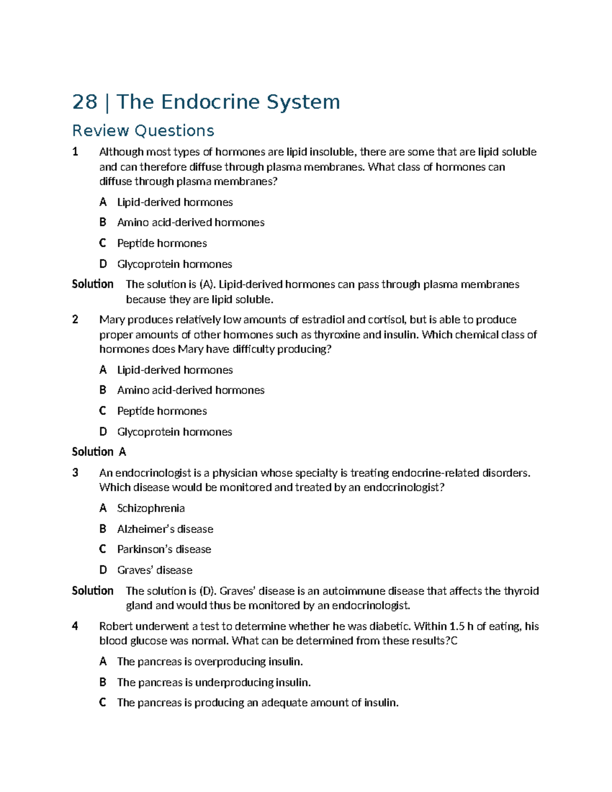 Endocrine System Review Questions for Lecture Exam 1 - Studocu